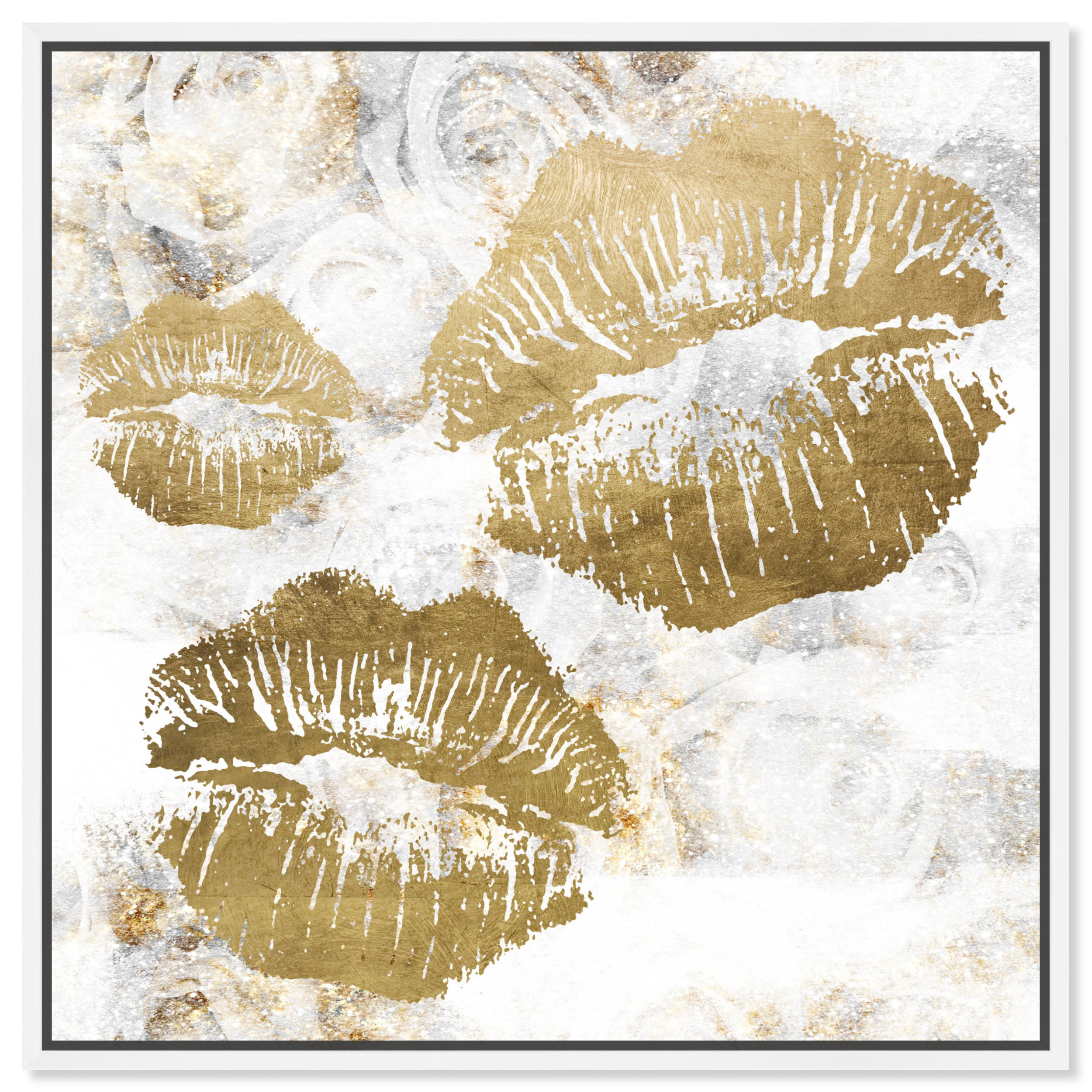 Oliver Gal Prints Gold Kisses and Roses, Flower Lips and Kisses Modern ...