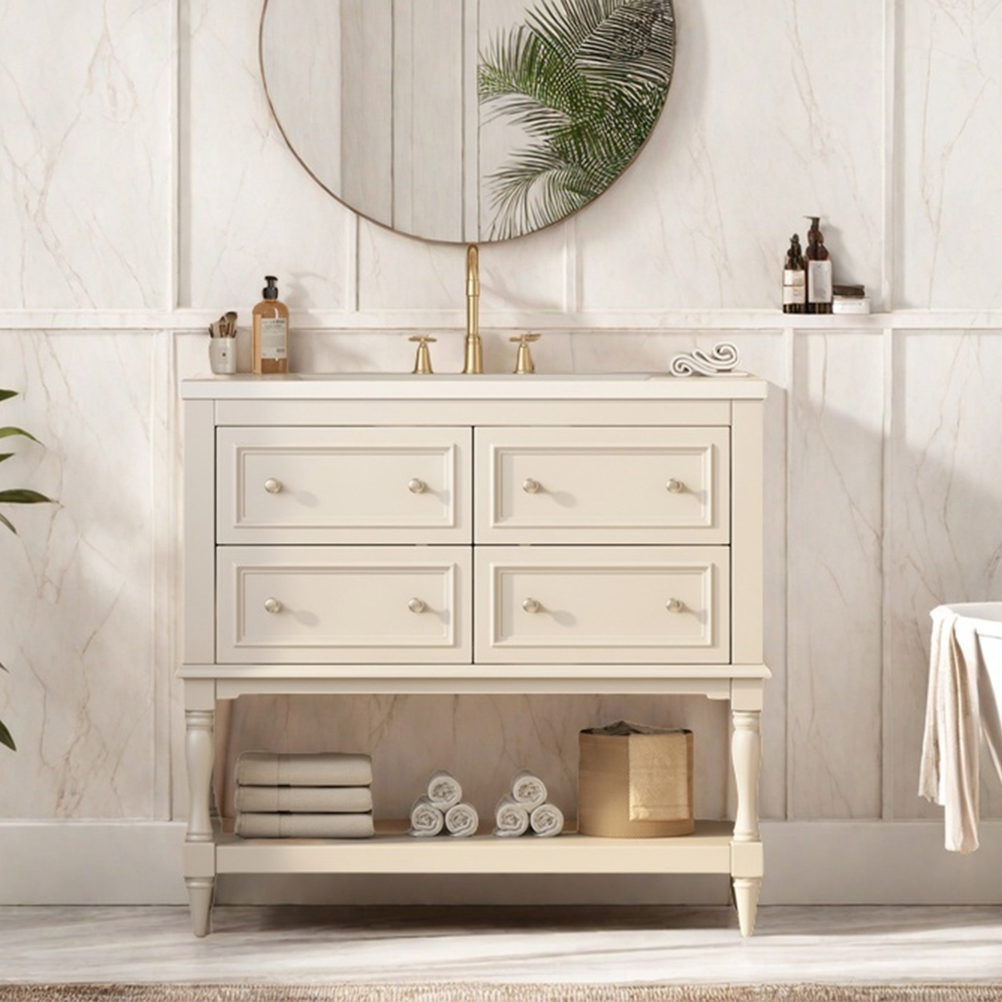 Ophelia & Co. 36" Sleek Solid Wood Frame Bathroom Vanity With Ceramic ...