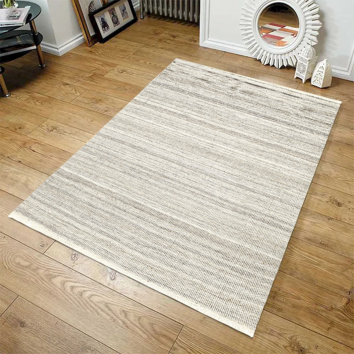 Gracie Oaks 2'' X 3'' Eco Beige And White Stripes Hand Woven Stone Rug ...