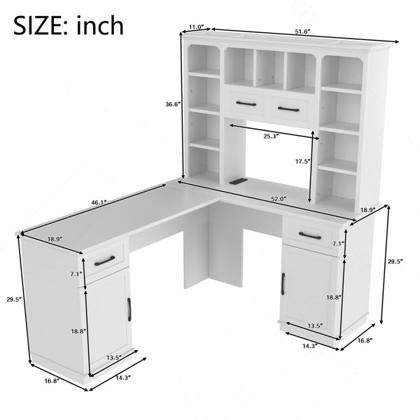 Brayden Studio® L-Shaped Computer Desk With 2 Cabinets And 2 Drawers ...