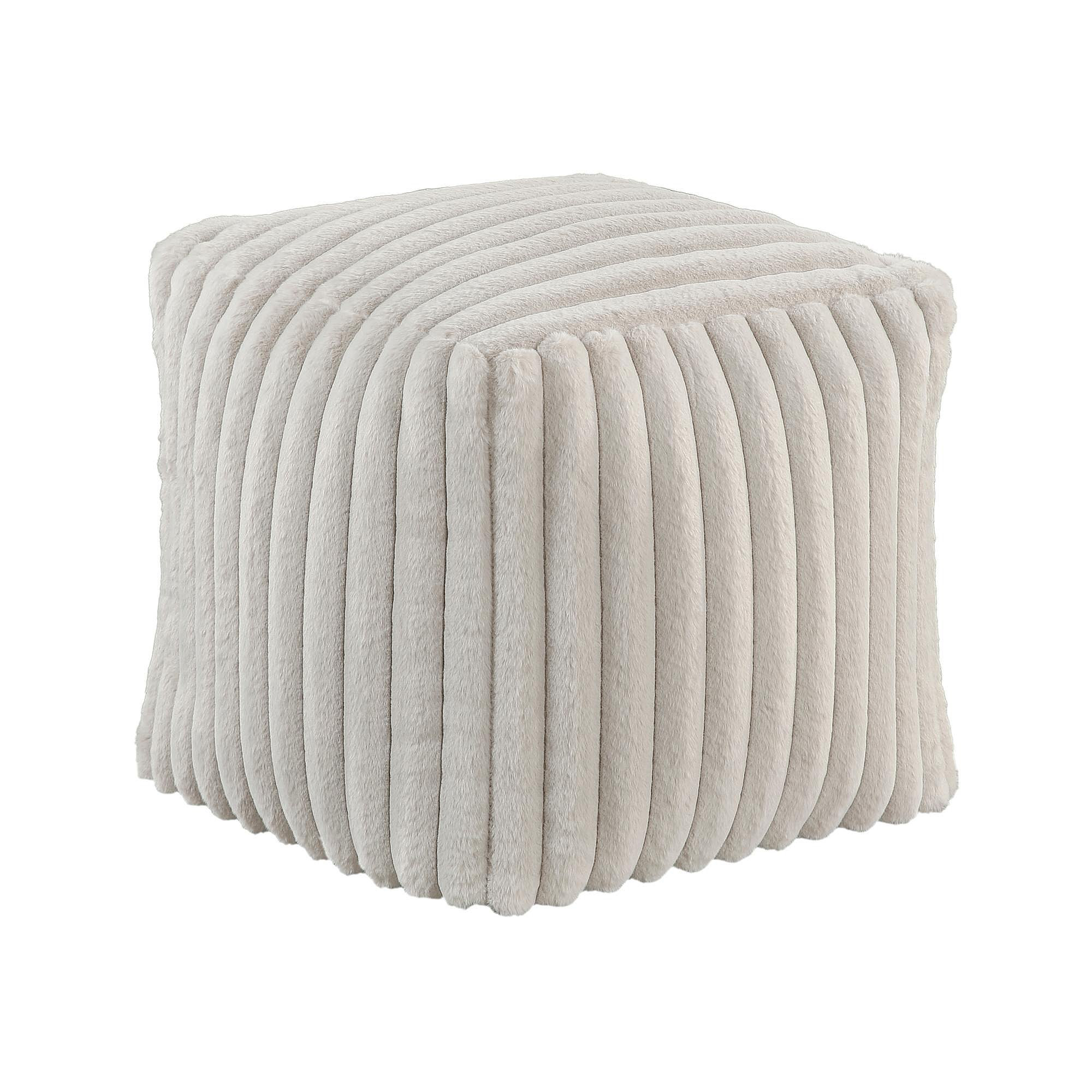 Latitude Run® Square Pouf Plush Off-White Corduroy Fabric Upholstery ...