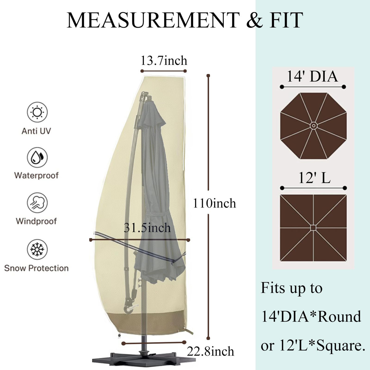 Latitude Run® Patio Umbrella Cover Waterproof: 600D Heavy Duty Outdoor ...