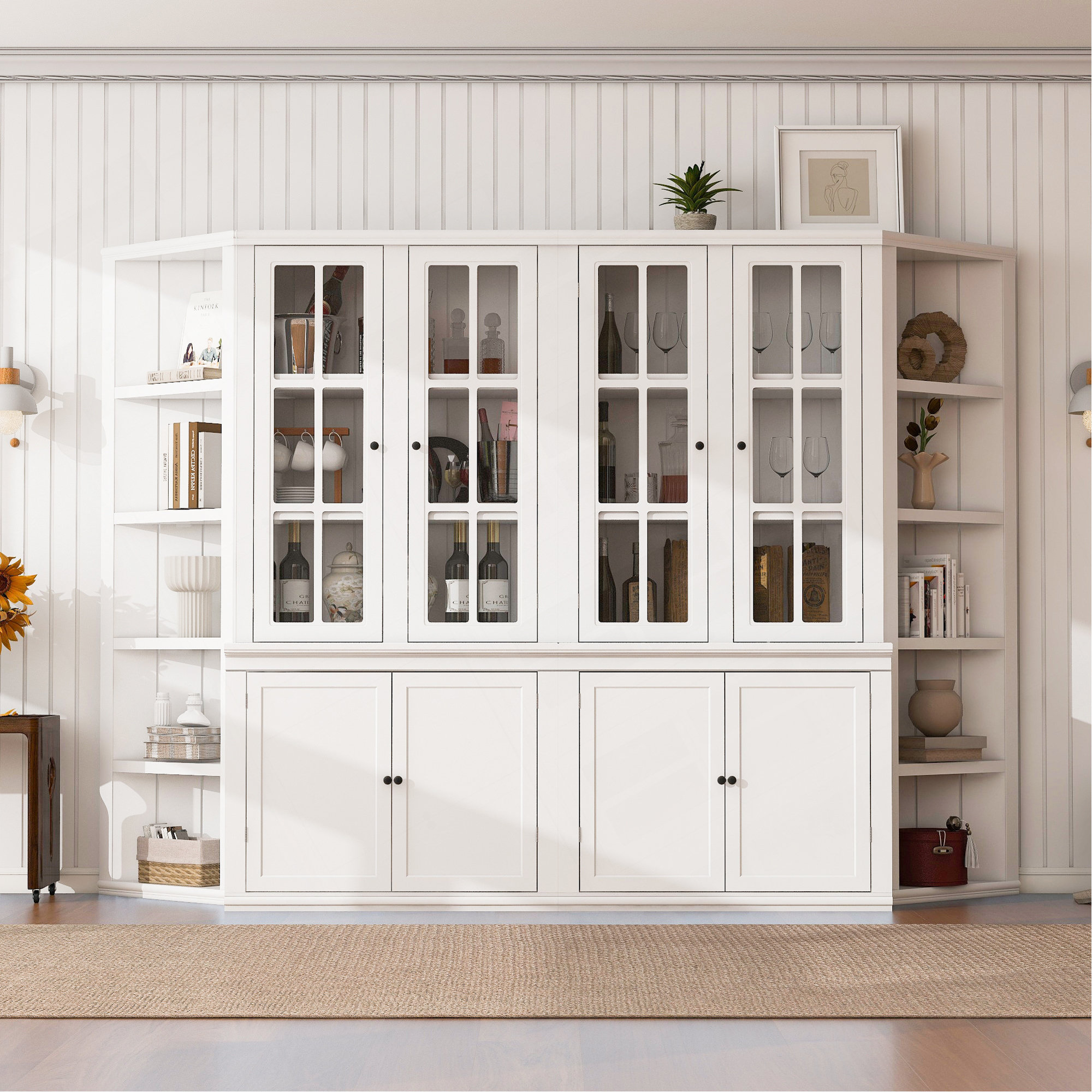 Corrigan Studio® 2X 75.25'' Tall Display Cabinets And Two Triangle Sided Bookshelves, 105.5 ...