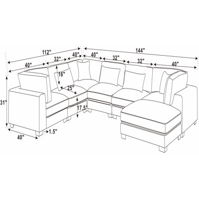 Wade Logan® Arliz 7 - Piece 144" Wide Reversible Modular Corner ...