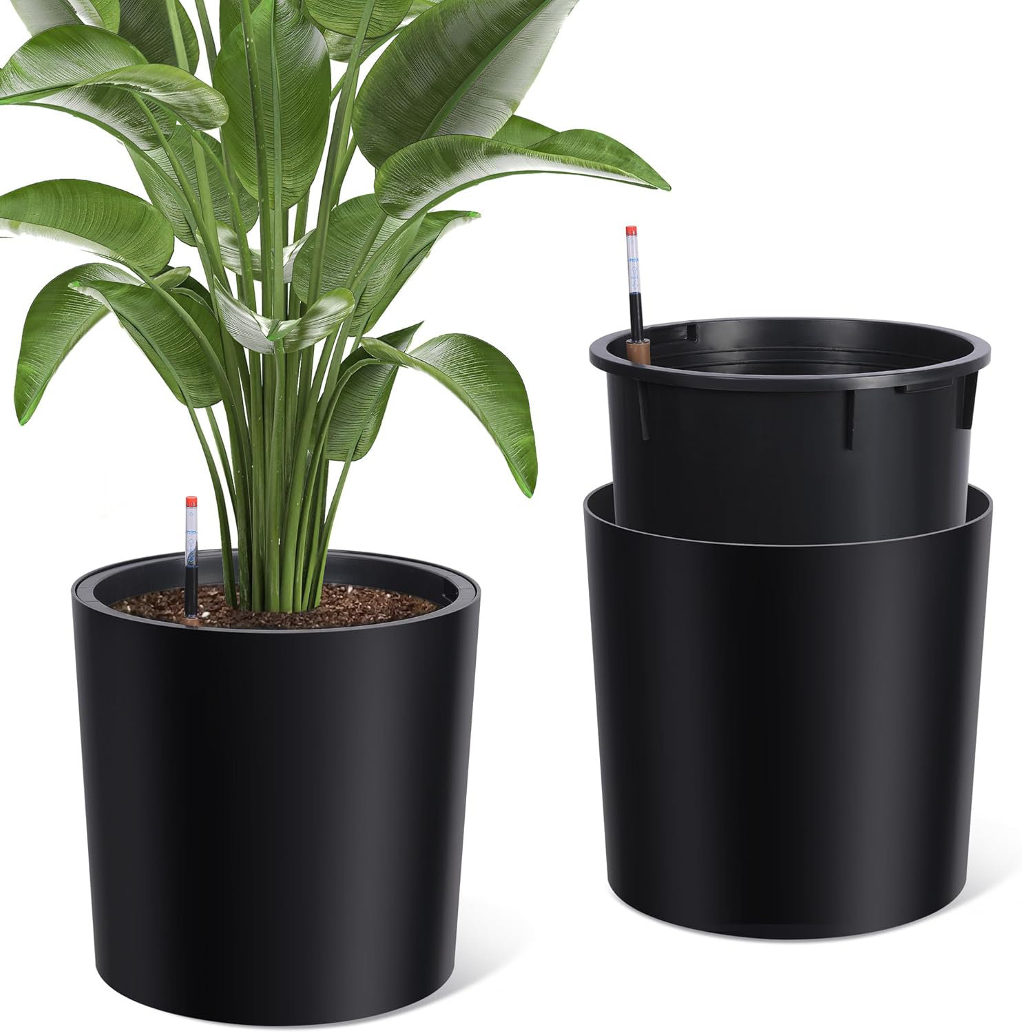 Latitude Run® 19.5" 2PCS Black Tall Round Planter Large Indoor ...