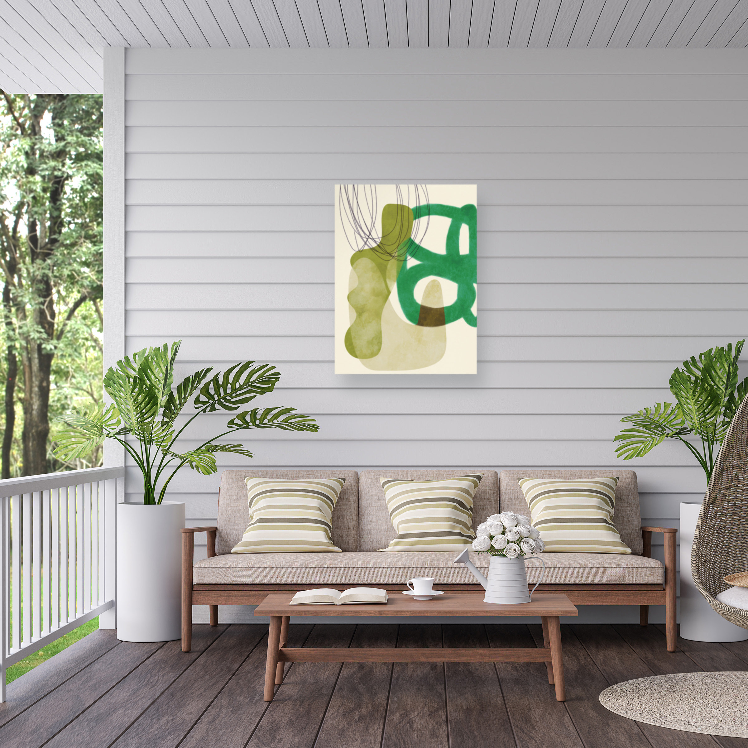 Winston Porter Ana Rut Bre Painted Lines Green Tan Kopie Outdoor Canvas ...