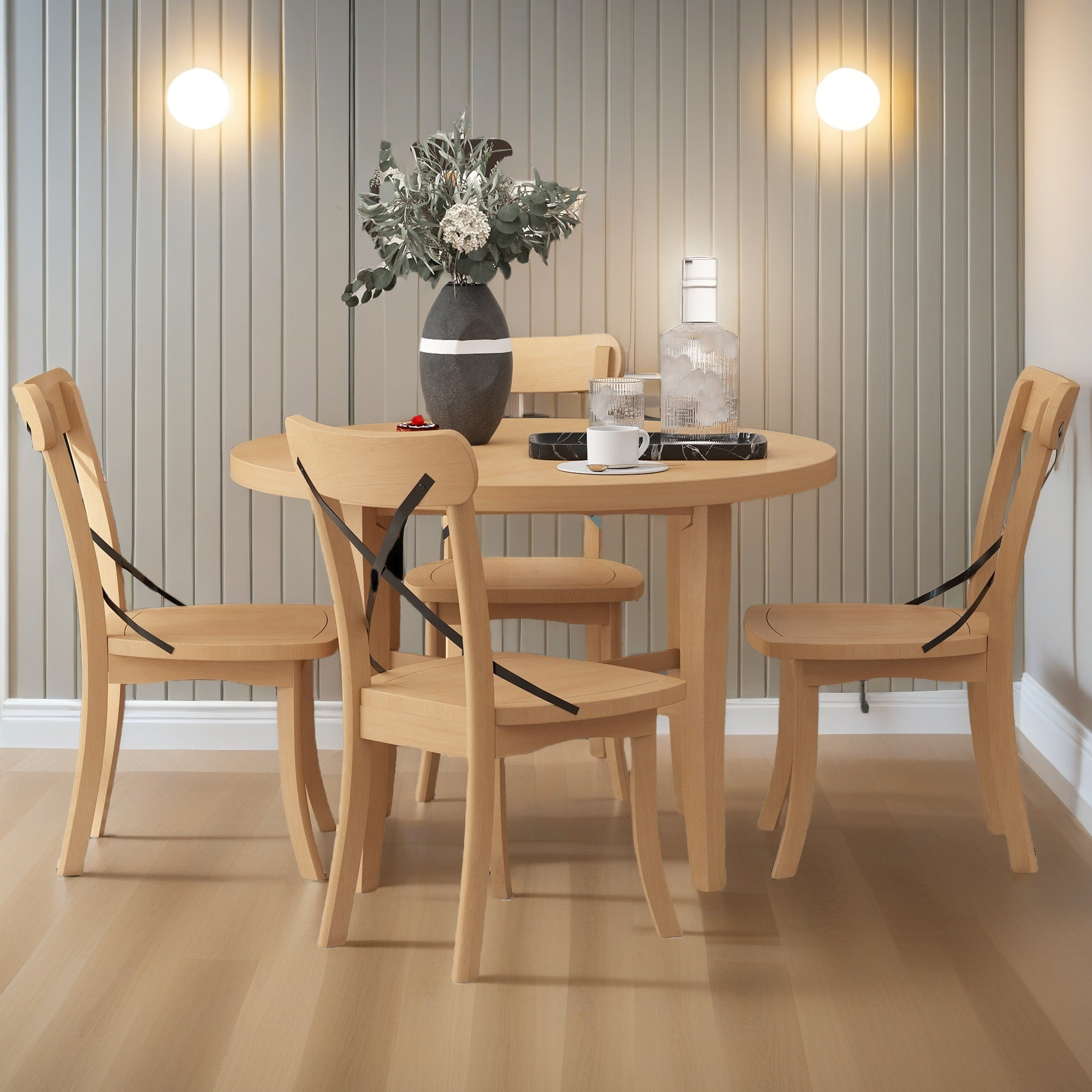 Gracie Oaks 5-Piece Dining Set, Retro Simple Round Table And 4 Chairs ...