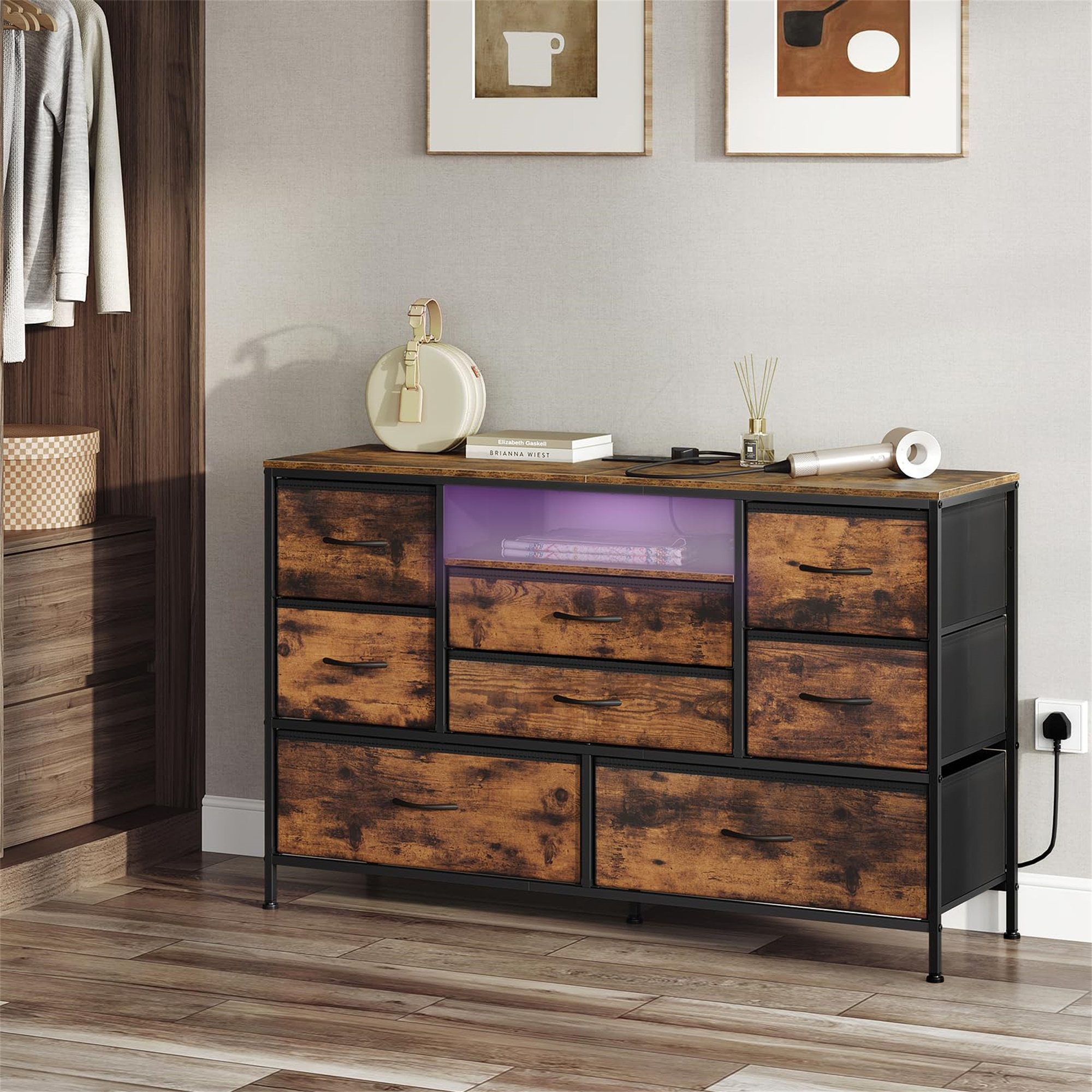 LoftDesigns Chest Of 8 Drawers, Dressing Table With Charging Station ...