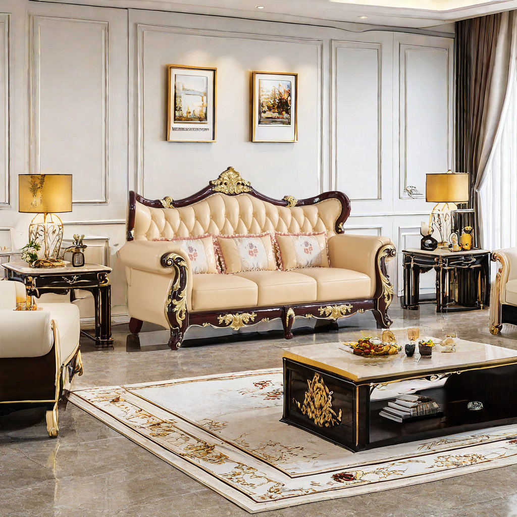 Romero European Style Simple Leather Sofa 88.9'' Genuine Leather Sofa ...