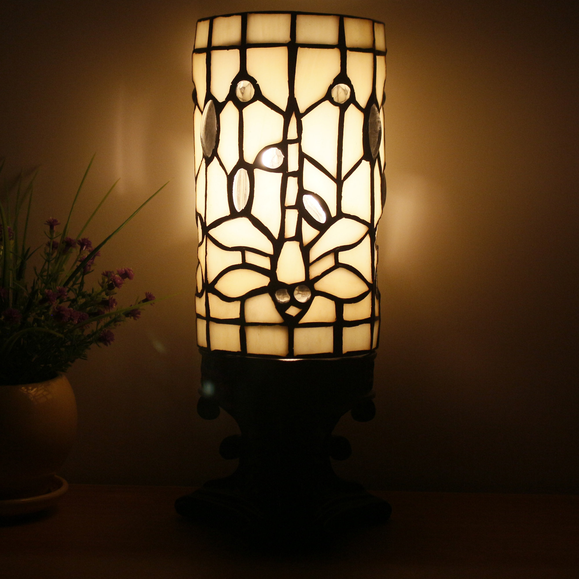 Bloomsbury Market Small Tiffany Table Lamp Cream Pearl Bead Style Mini ...
