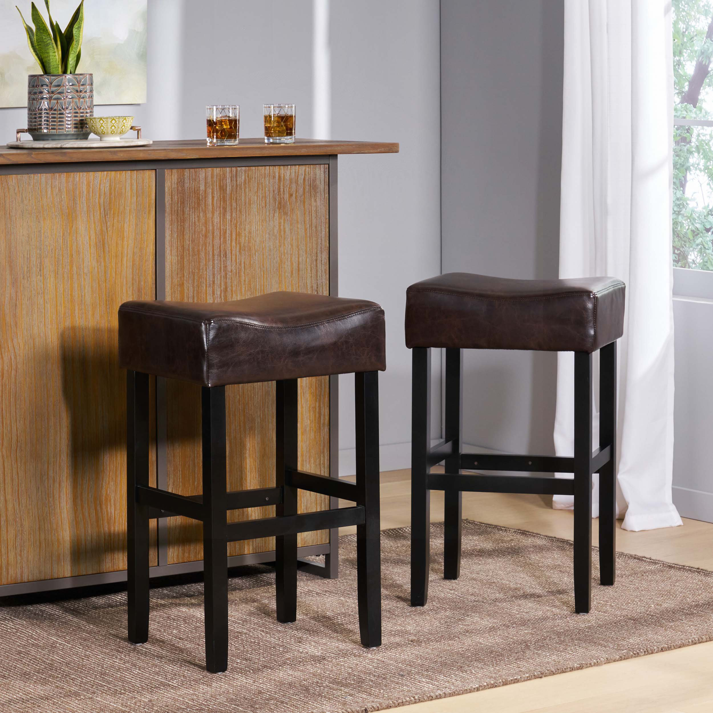 Lark Manor™ 30" Backless Bonded Leather Backless Bar Stool | Wayfair