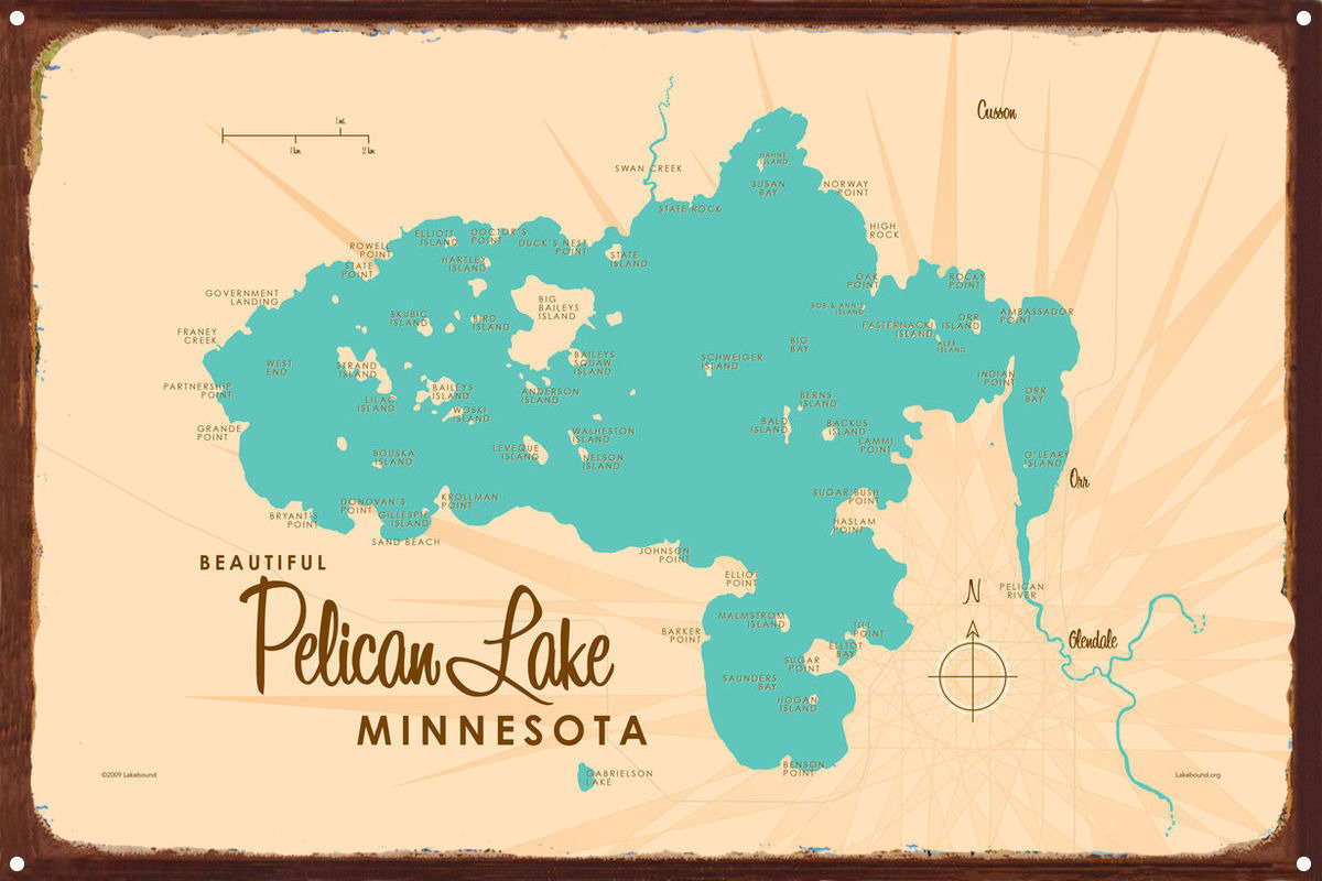 Breakwater Bay Pelican Lake Minnesota Map Rustic Metal Art Print - by ...