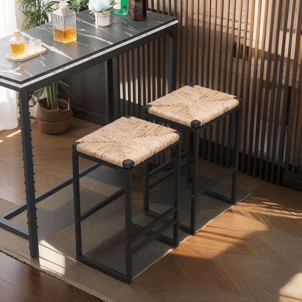 Bay Isle Home™ Set of 2 Water Hyacinth Woven Bar Stools for Kitchen ...