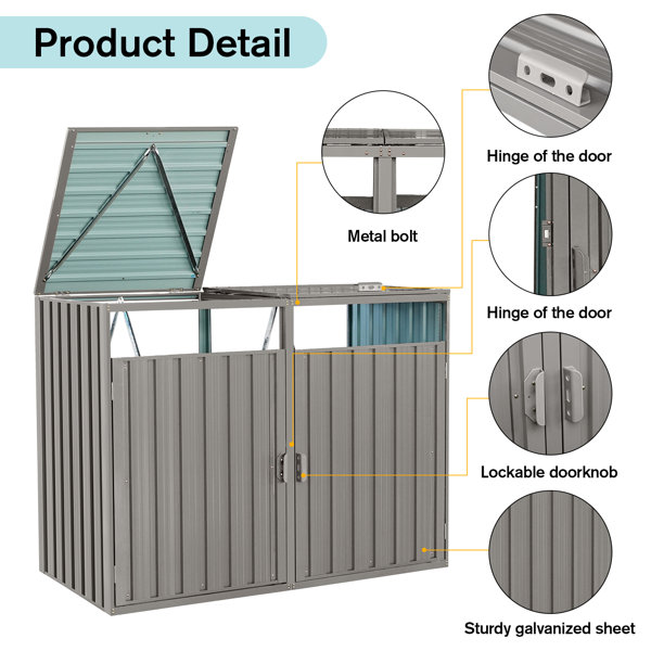 iYofe Outdoor Trash Can Storage, Storage Shed For 2 Trash Cans And ...