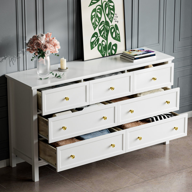 Winston Porter 7 Drawer Dresser, Modern Dresser With Gold Handles ...