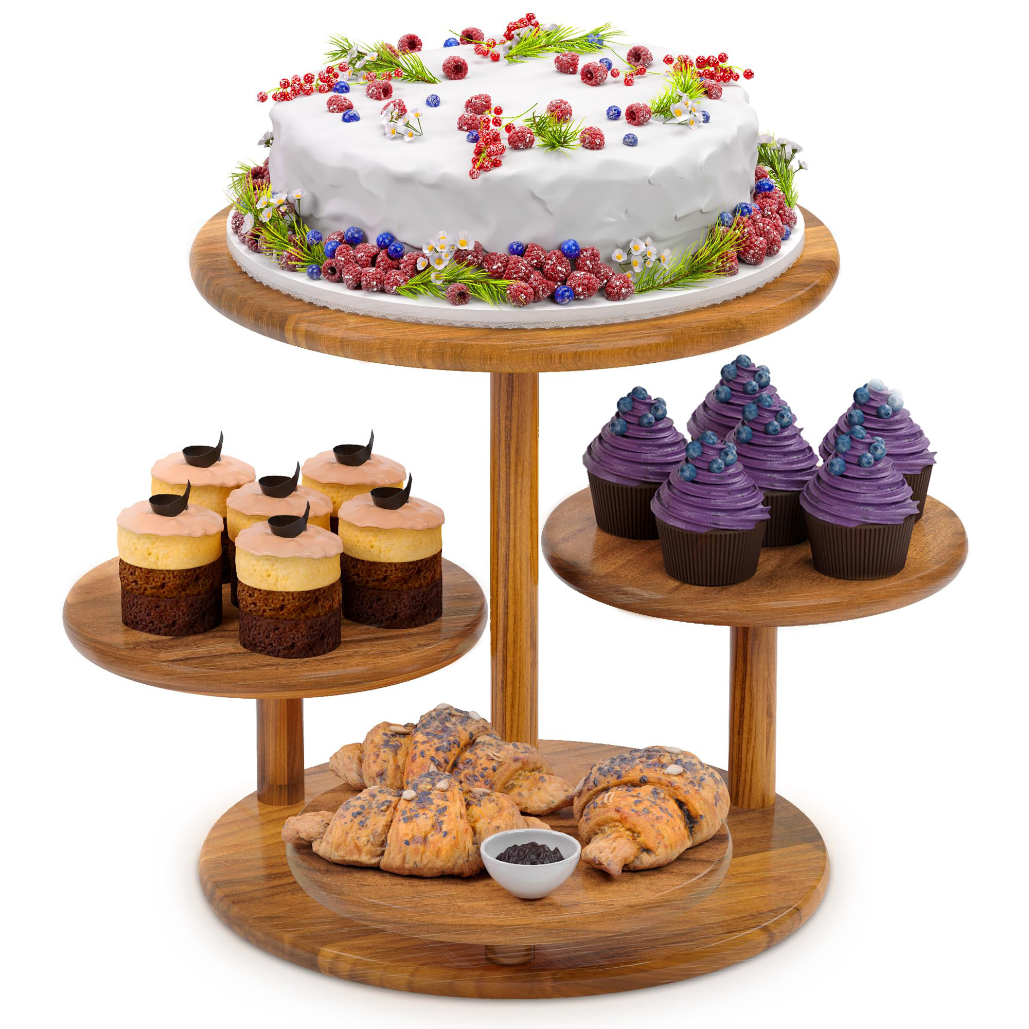 One Allium Way® 4 Tier Round Cupcake Tower Stand For 50 Cupcakes,Wood ...