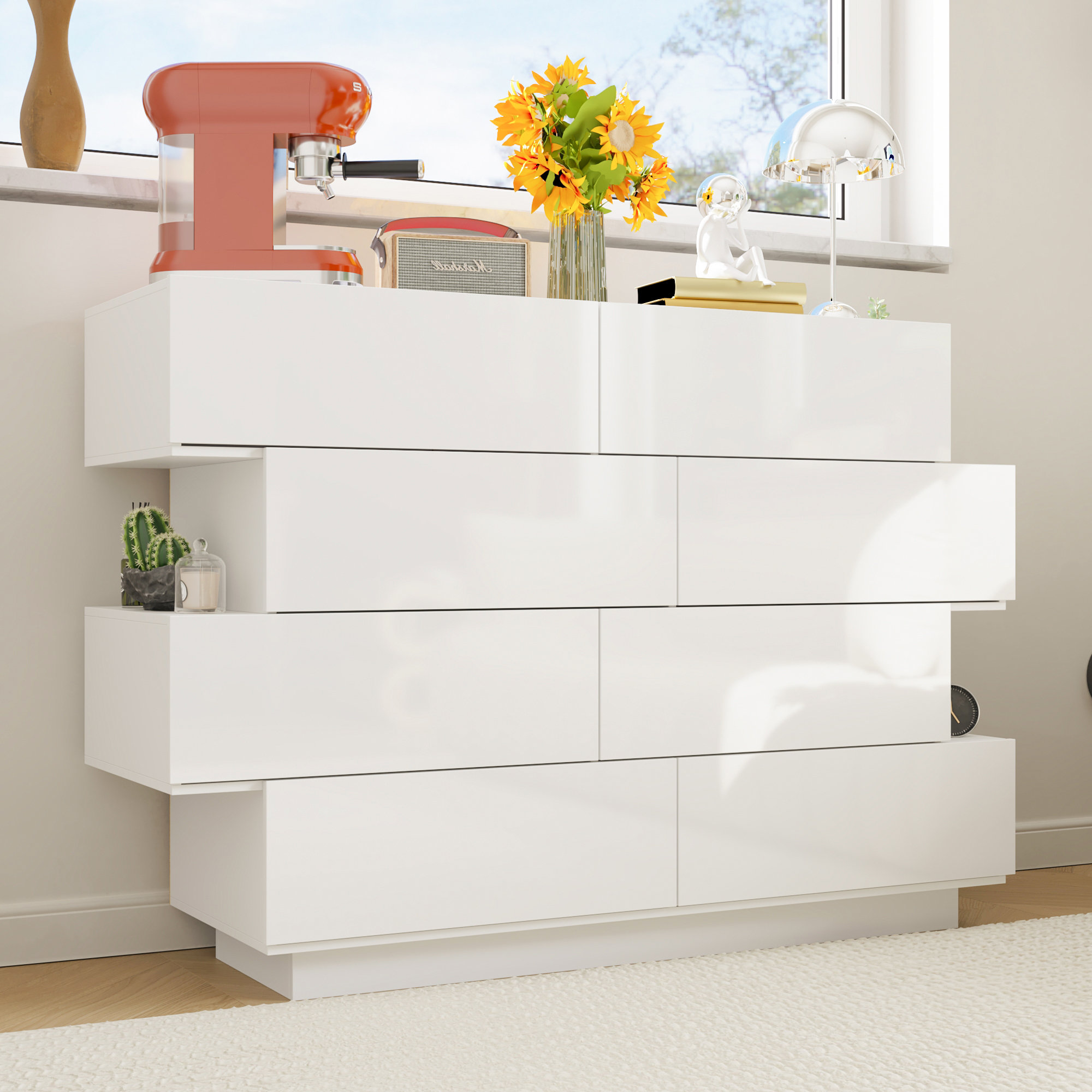 Ivy Bronx Irregular Modern 8 Drawers Dresser With Glossy Finish ...