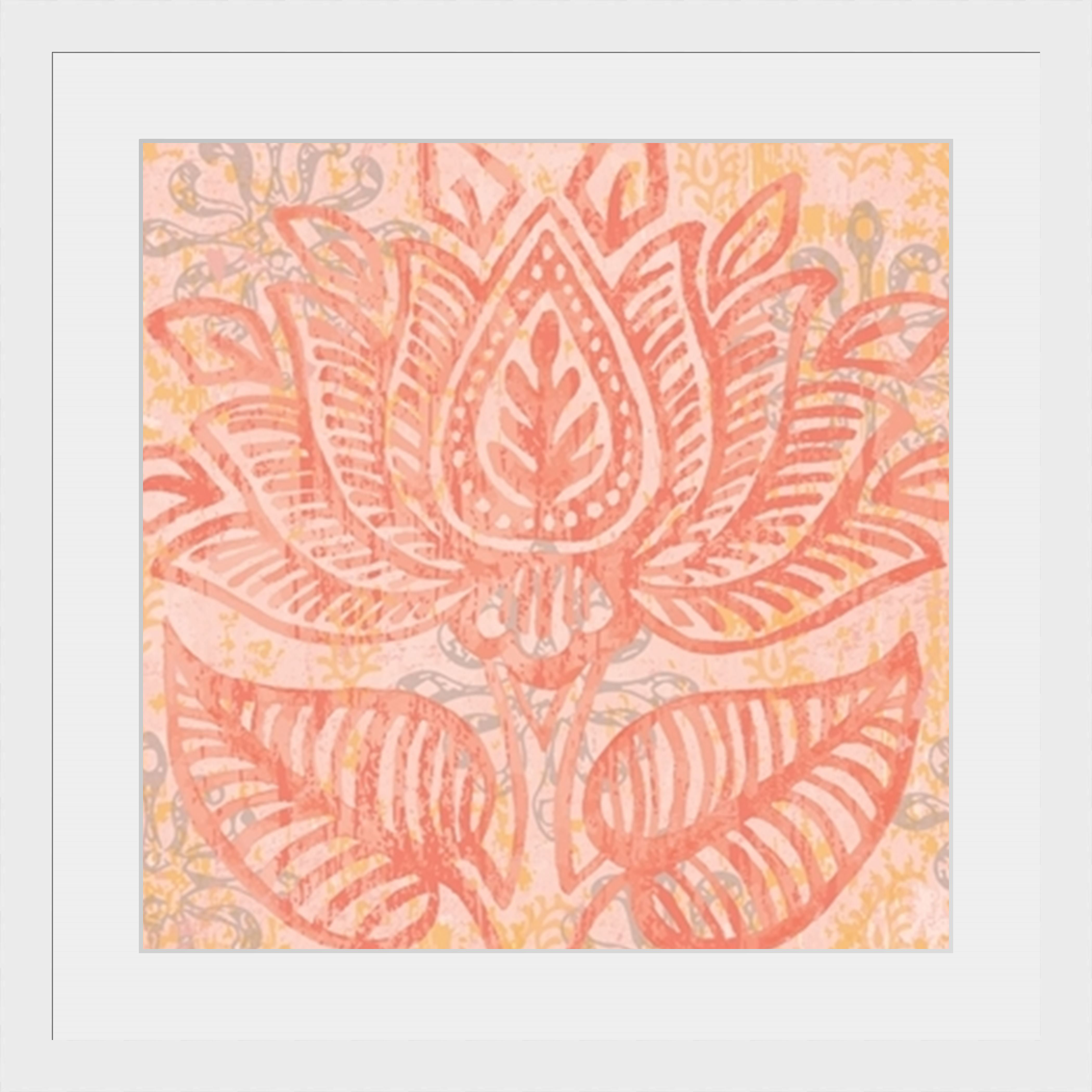 Bungalow Rose 'Block Print Lotus I' Framed Acrylic Painting Print | Wayfair
