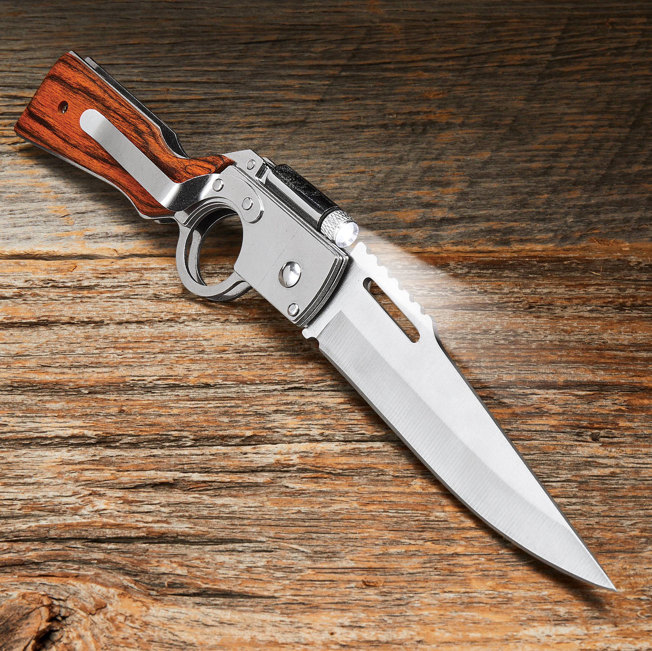 Winston Brands Rifle-Shaped Folding Knife with LED Light and Carrying ...