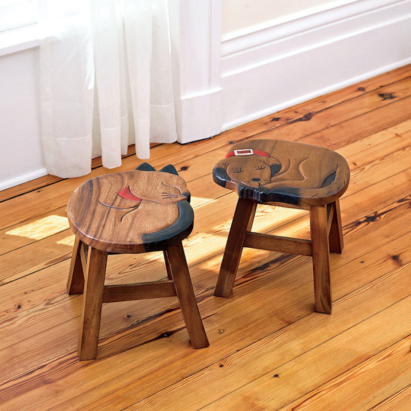 Millwood Pines Stringtown Hand-Carved Acacia Wood Dog Footstool | Wayfair