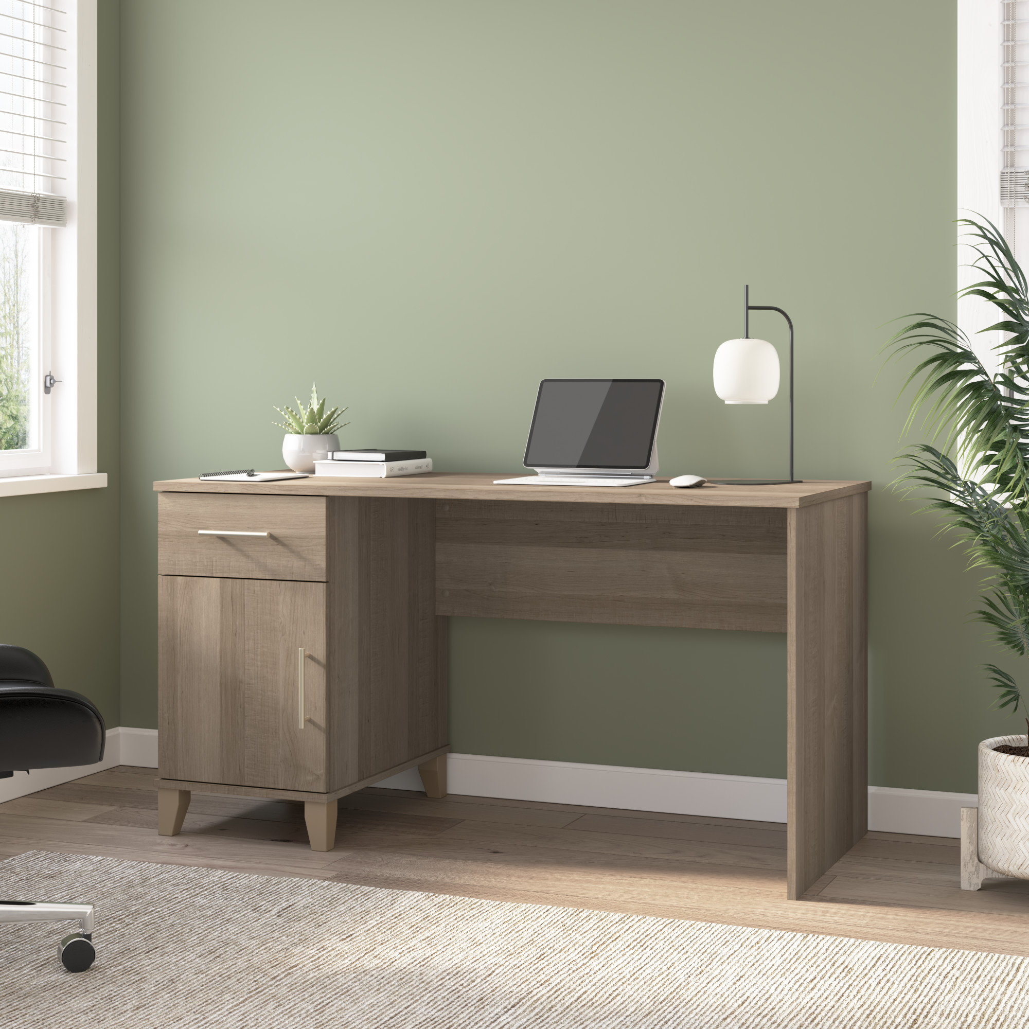 Inbox Zero Orkurga 54W Office Desk with Drawer and Storage Cabinet ...