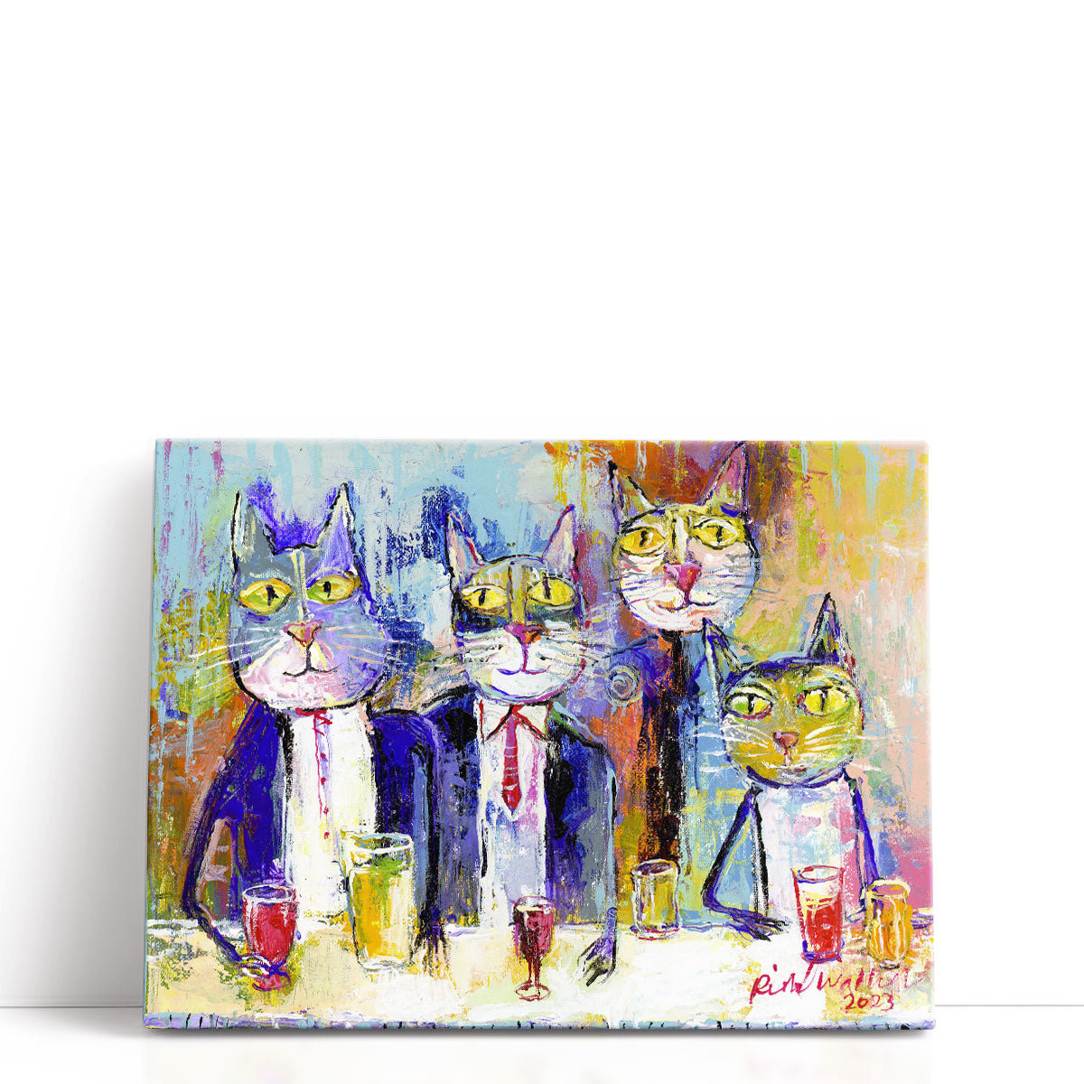 Latitude Run® Happy Hour Cats - Canvas Print Wall Art | Wayfair