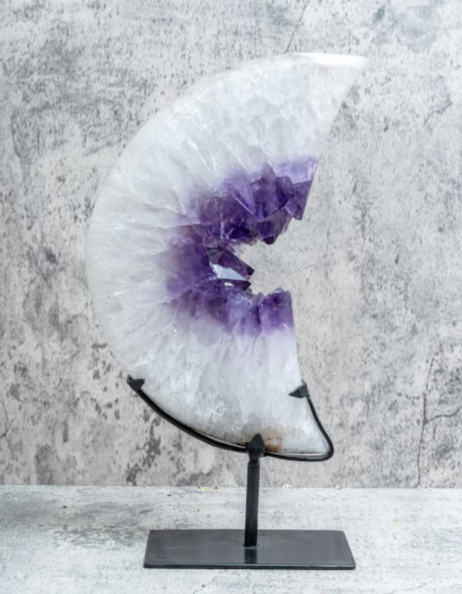 Amethyst Goddess Large Polished Amethyst Quartz Moon on Stand 15 ...