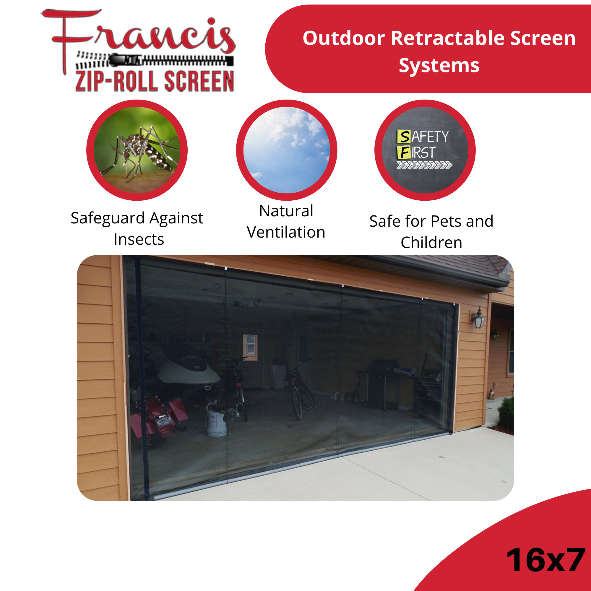 Francis Zip-Roll Screen Retractable Screen For Garage Door & Reviews ...