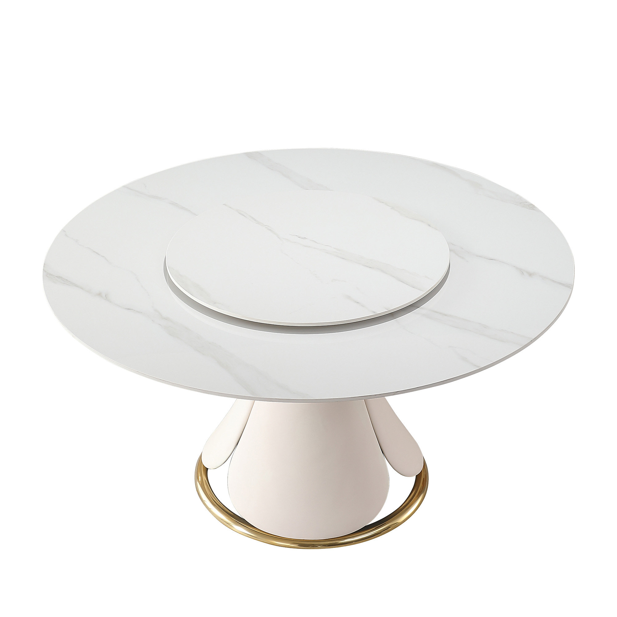 Everly Quinn Modern Sintered Stone Dining Table With Round Turntable ...