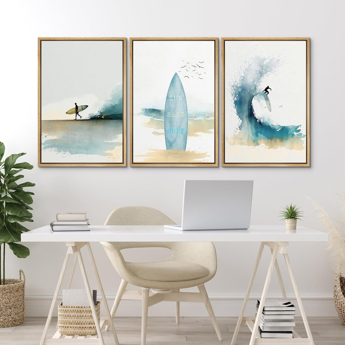 IDEA4WALL Coastal Beach Sun Sand Surf Light Blue Surfboard and Ocean ...