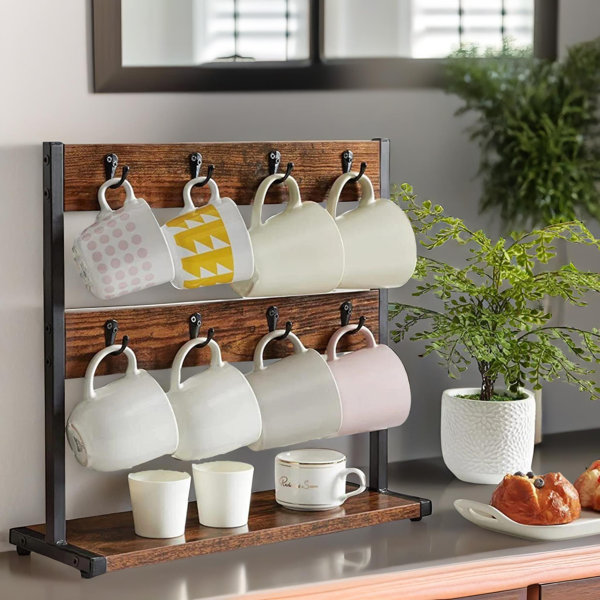 Borough Wharf Rusnak Rustic Wooden Mug Holder Kitchen Cup Rack Counter ...