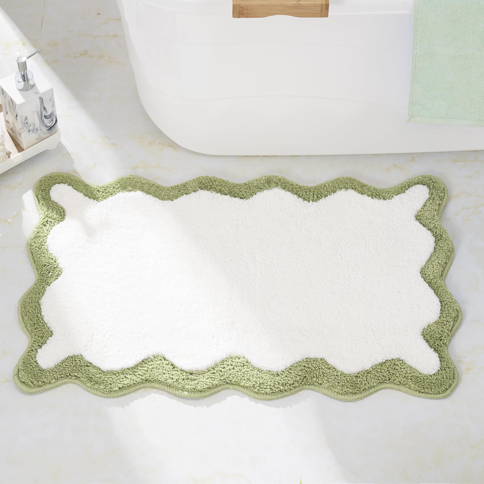 Latitude Run® Luxury Cute Bathroom Rugs, White Bath Mat W/Green ...