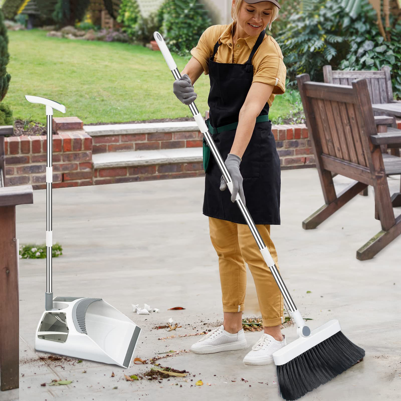 ACTIVE DOOR & WINDOW Broom And Dustpan Set, 180° Swivel Broom And ...