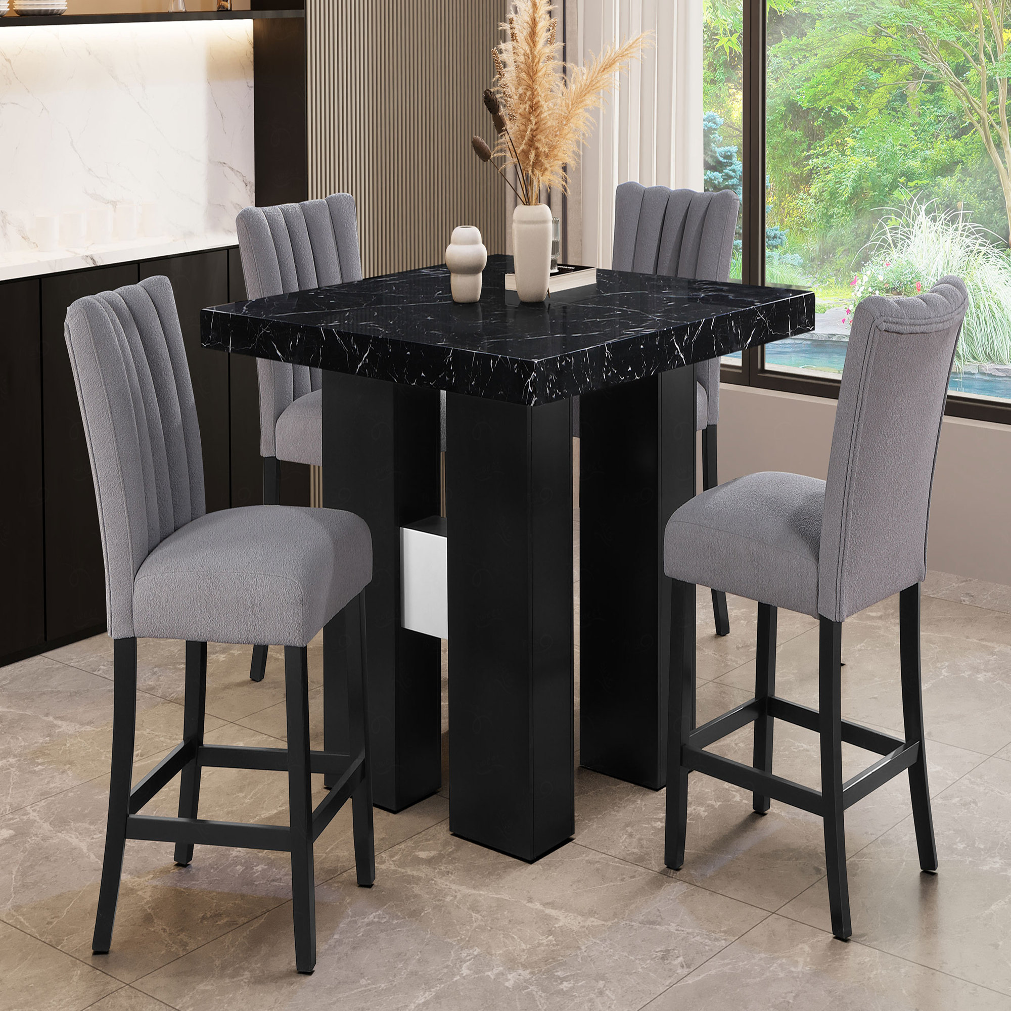 Red Barrel Studio® BAR TABLE AND GREY BAR STOOLS | Wayfair