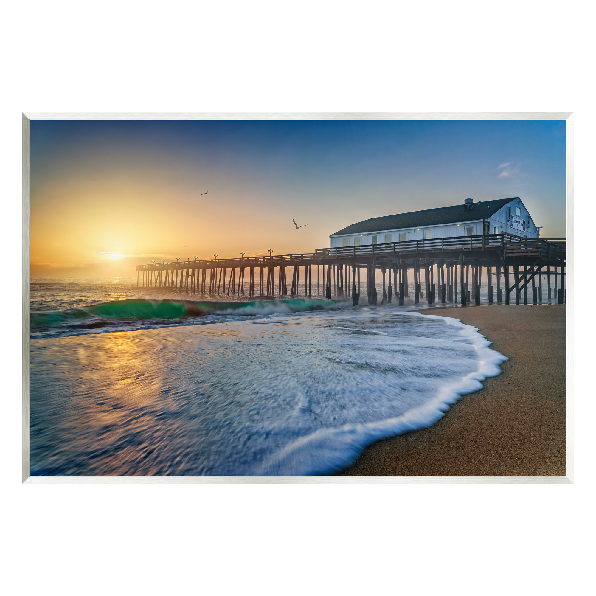 Stupell Industries Sunlit Coastal Pier Ocean Foam Floater Canvas Wall ...