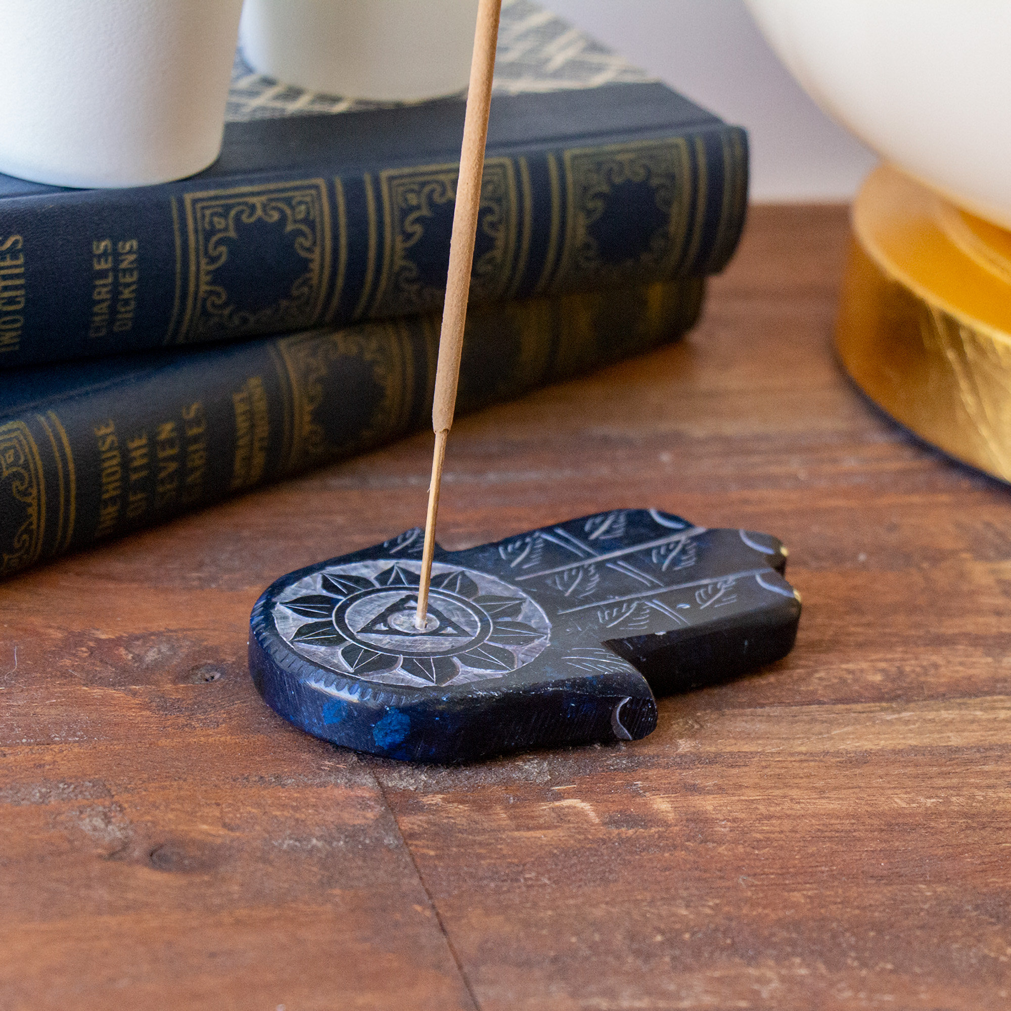 Global Crafts Third Eye Chakra Hamsa Hand Incense Holder And Lemongrass ...