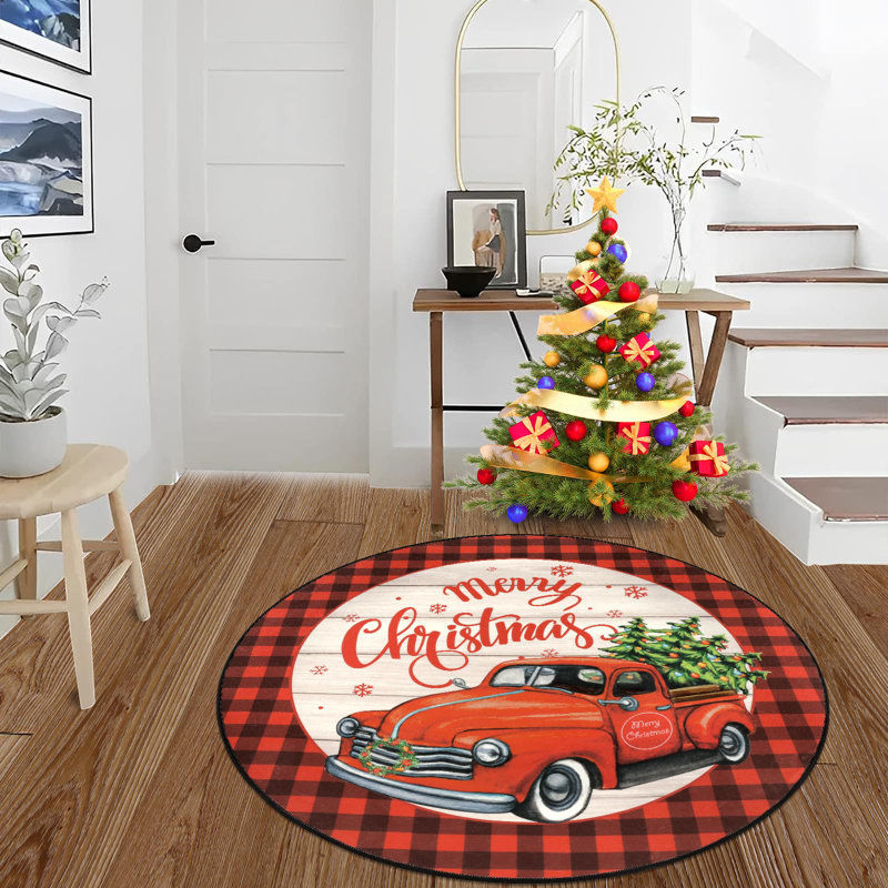 The Holiday Aisle® Christmas 4Ft Round Area Rug for Dining Room ...