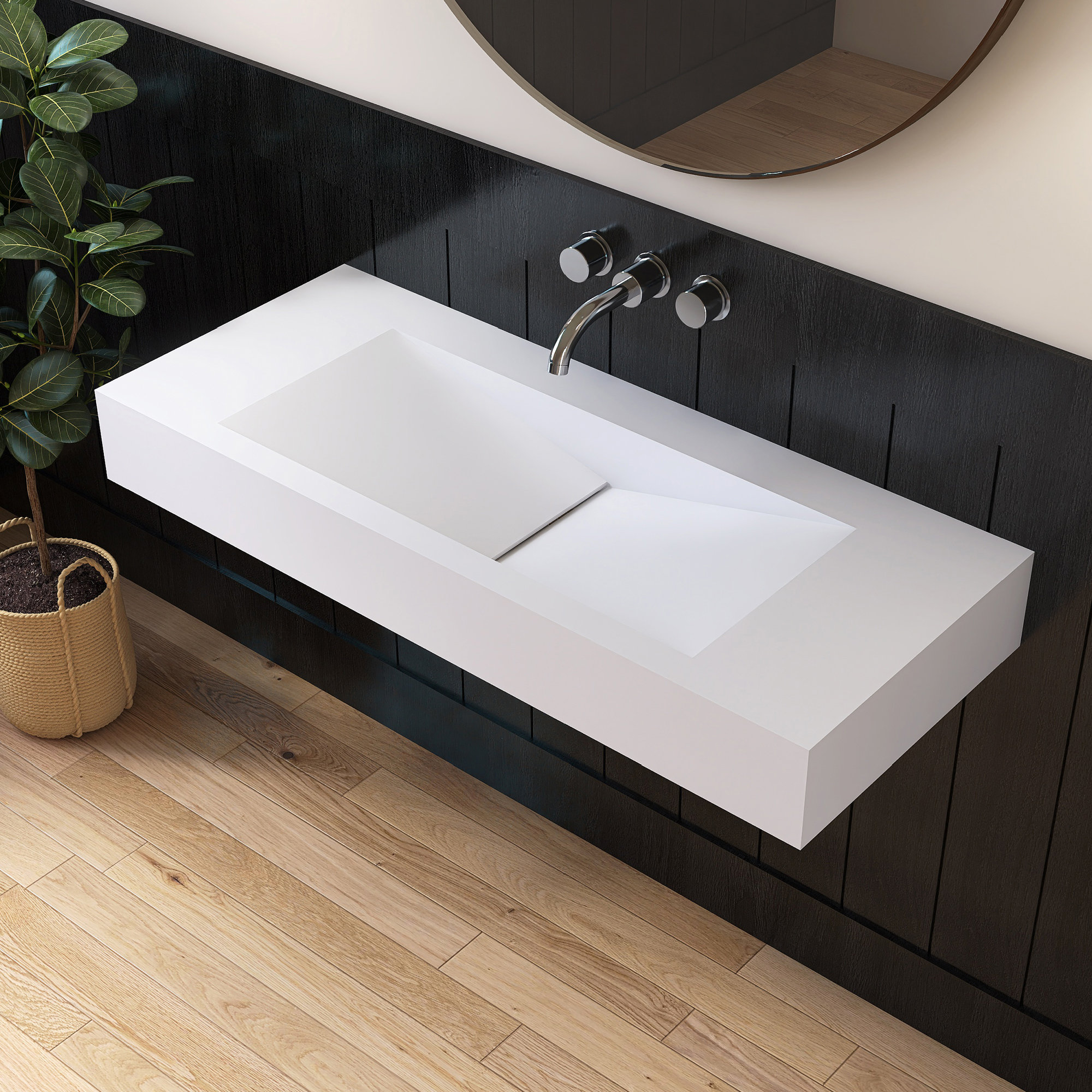 MEDUNJESS 48'' Wall Mount Bathroom Sink Solid Surface vessel Bathroom ...