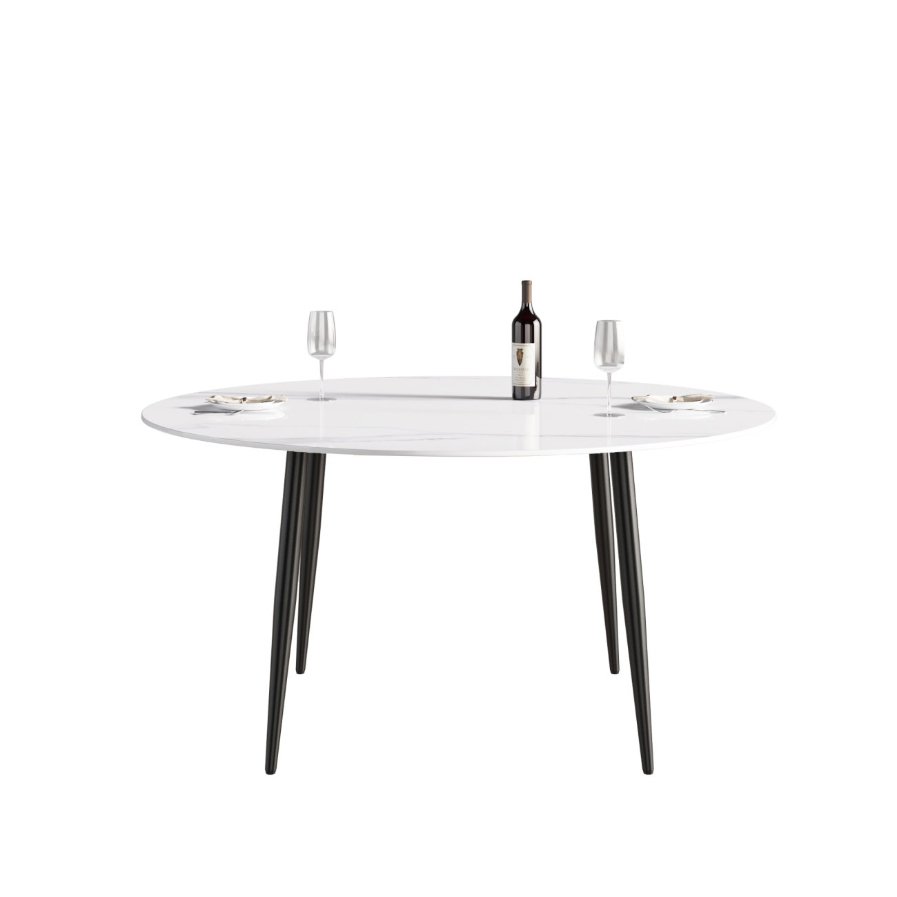 George Oliver 59.05"Modern Man-Made Stone Round Black Metal Dining ...