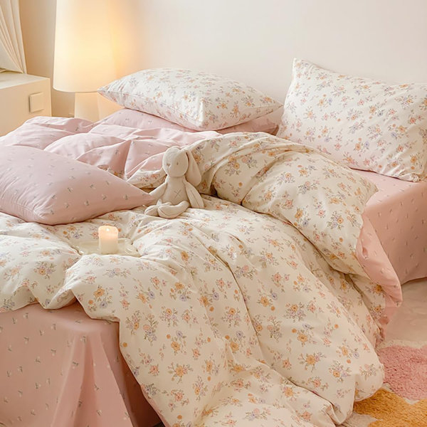 Nayoroom Bedding Pink Flower Flower Botanical Pattern Reversible ...