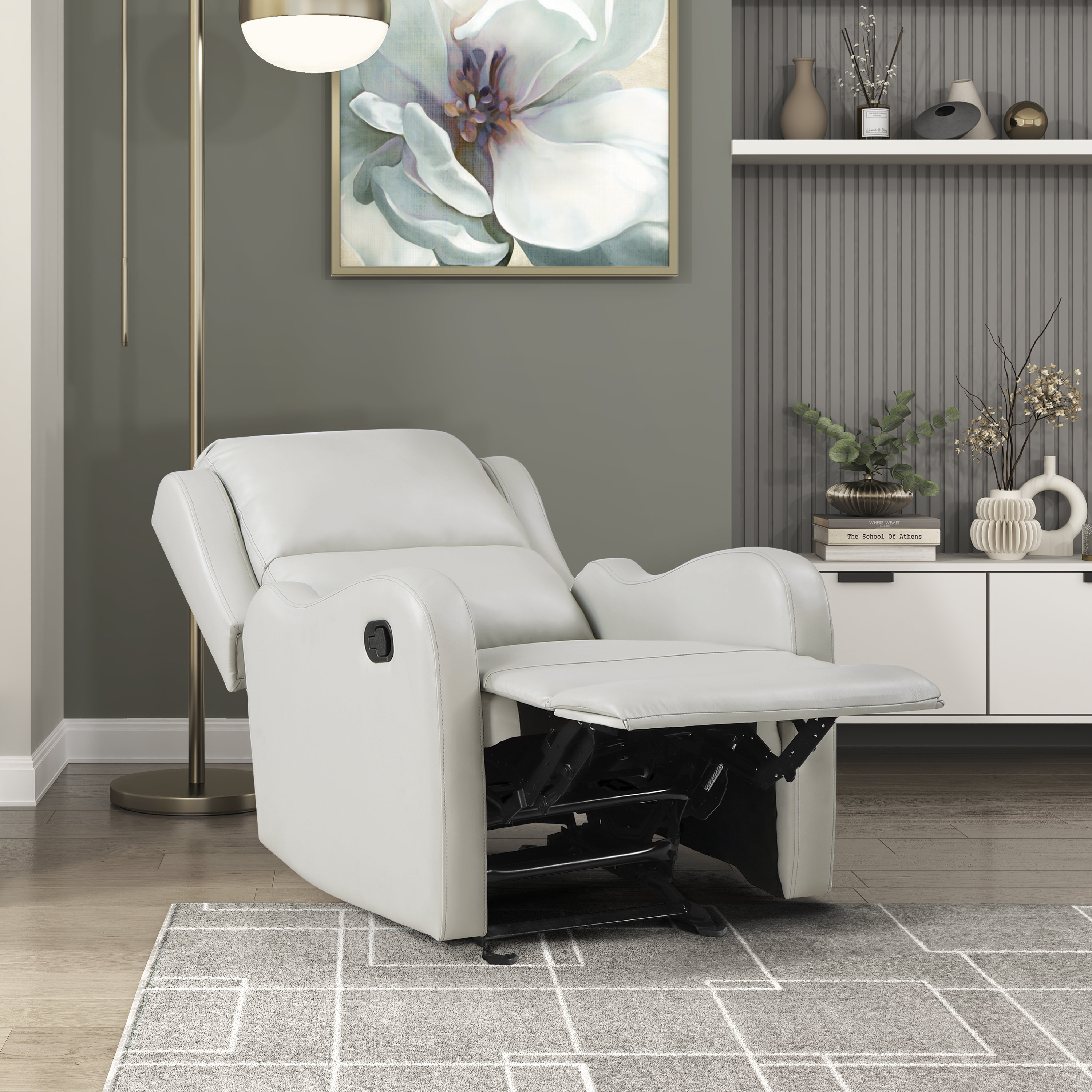 Winston Porter Norihisa 30"W Modern Faux Leather Pull Tab Glider ...