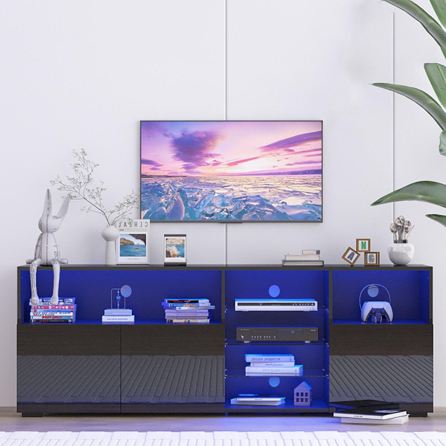 Wrought Studio 63-Inch LED TV Stand, Living Room High Gloss ...
