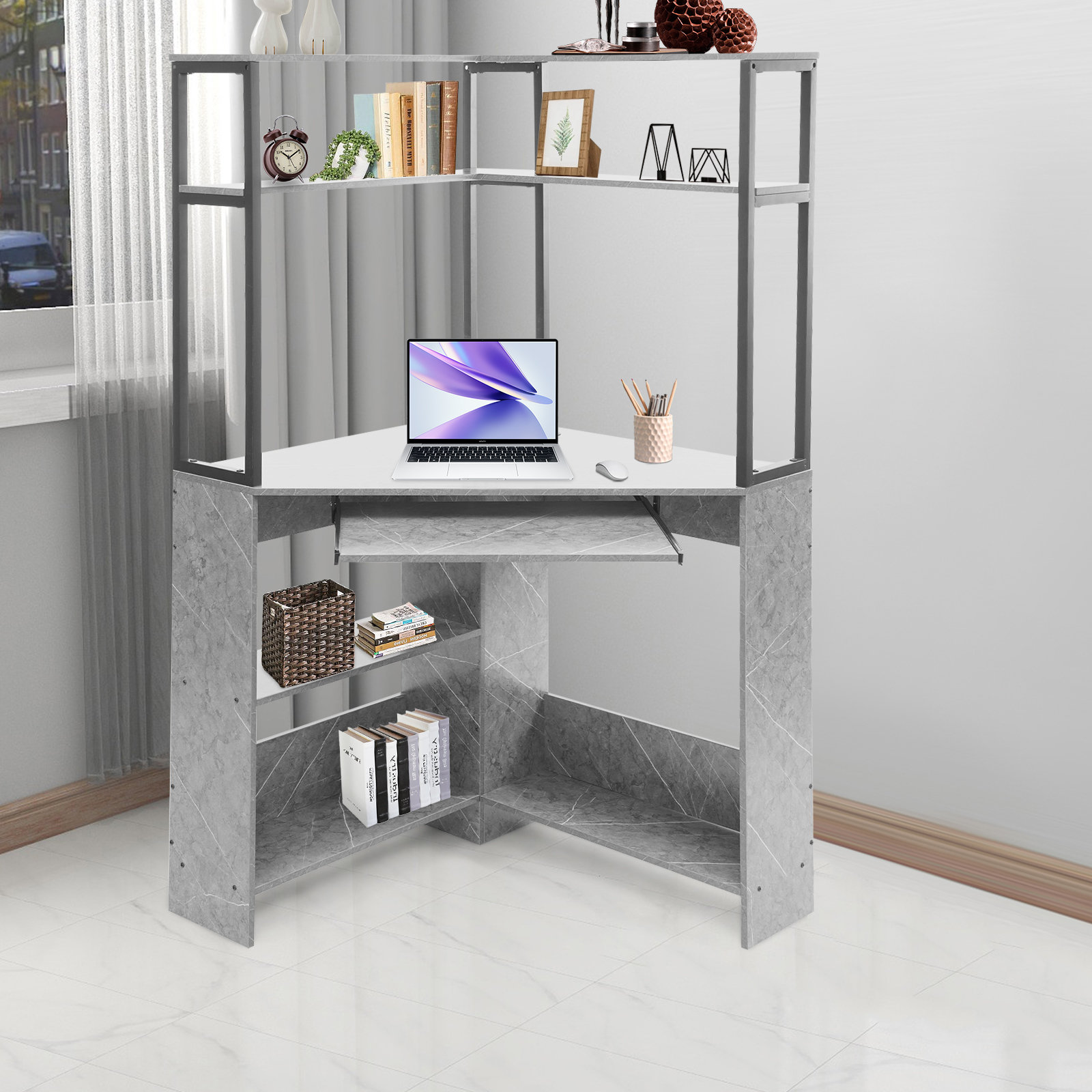 Ebern Designs 60"(H)X 29.5"(D)X29.5"(W) Triangle Corner Computer Desk ...