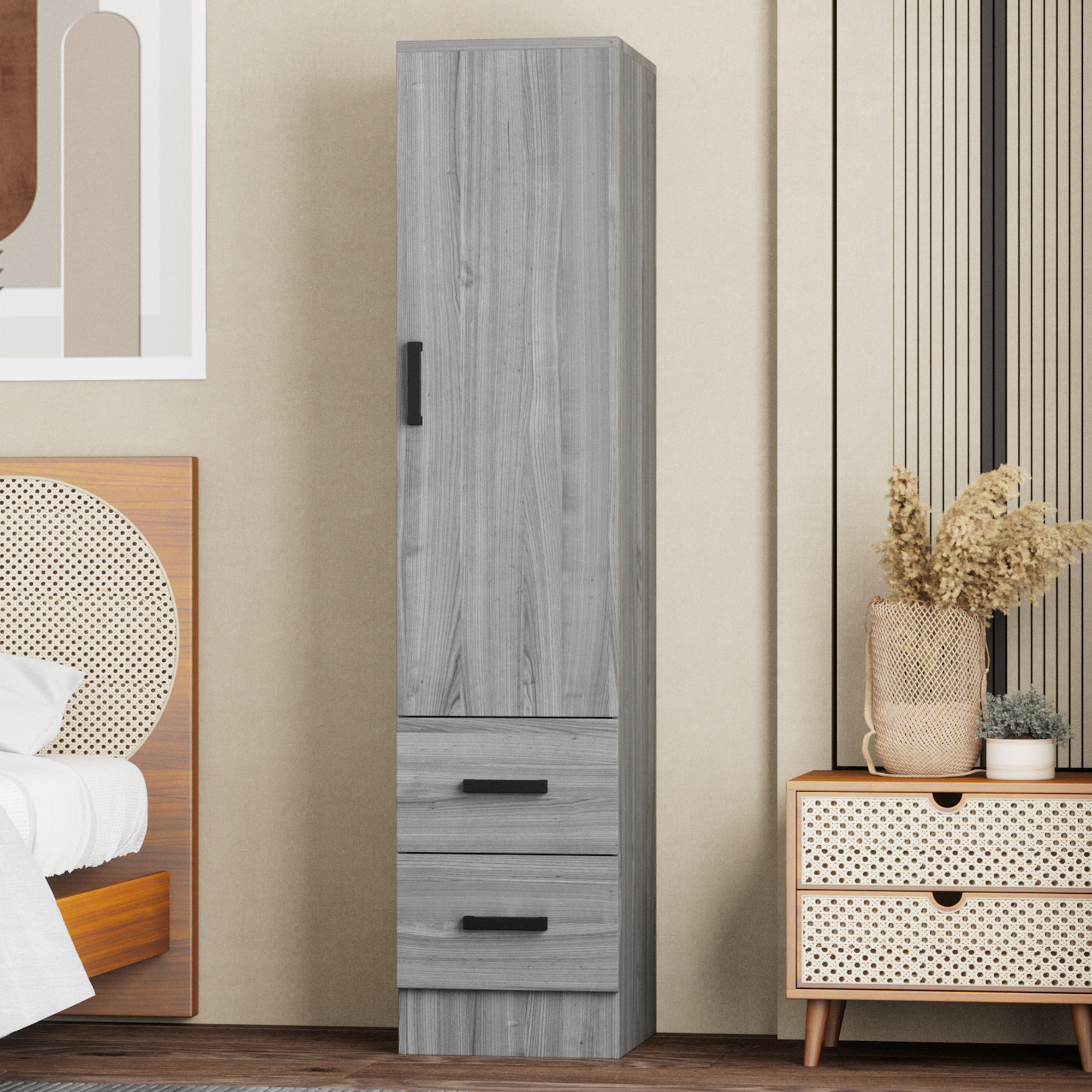 Ebern Designs Armoire garde-robe avec 2 tiroirs et une porte pouvant s ...