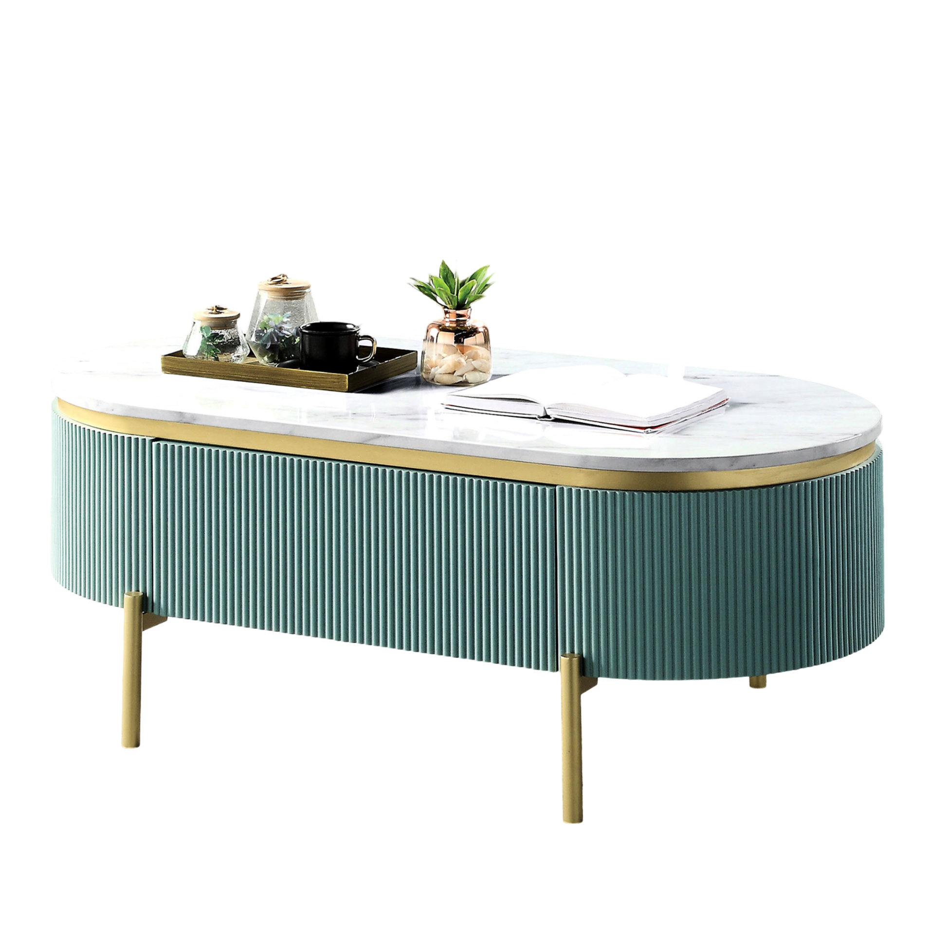 Mercer41 Contemporary Teal Demonstration Table With White Faux Marble ...
