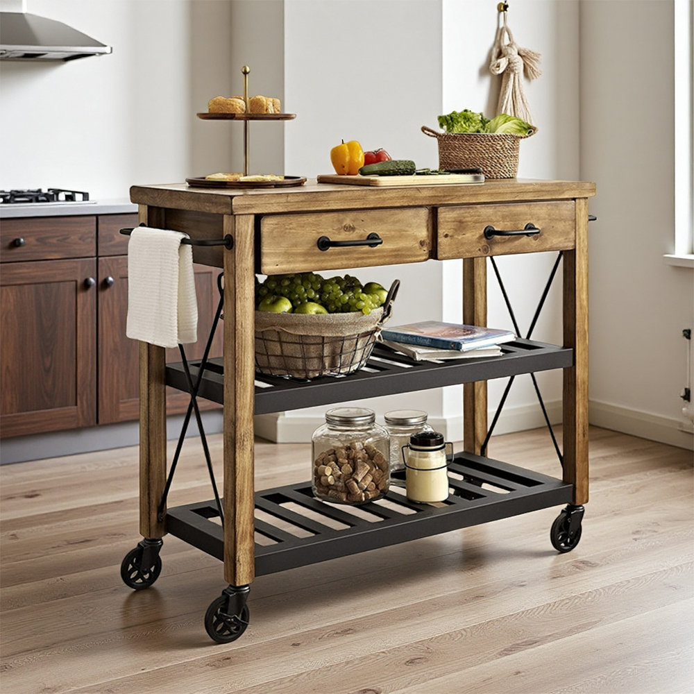 Williston Forge Lakeba Modern Movable Solid Wood Iron Kitchen Island ...