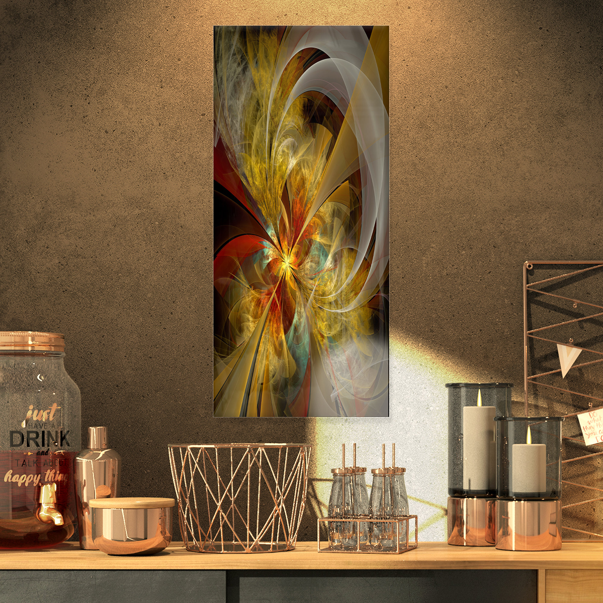 East Urban Home Bright Yellow Symmetrical Flower Design - modern Art on ...
