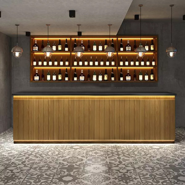 KPXU Bar Counter Rustic Style Bar Front Desk with Storage and Bar ...