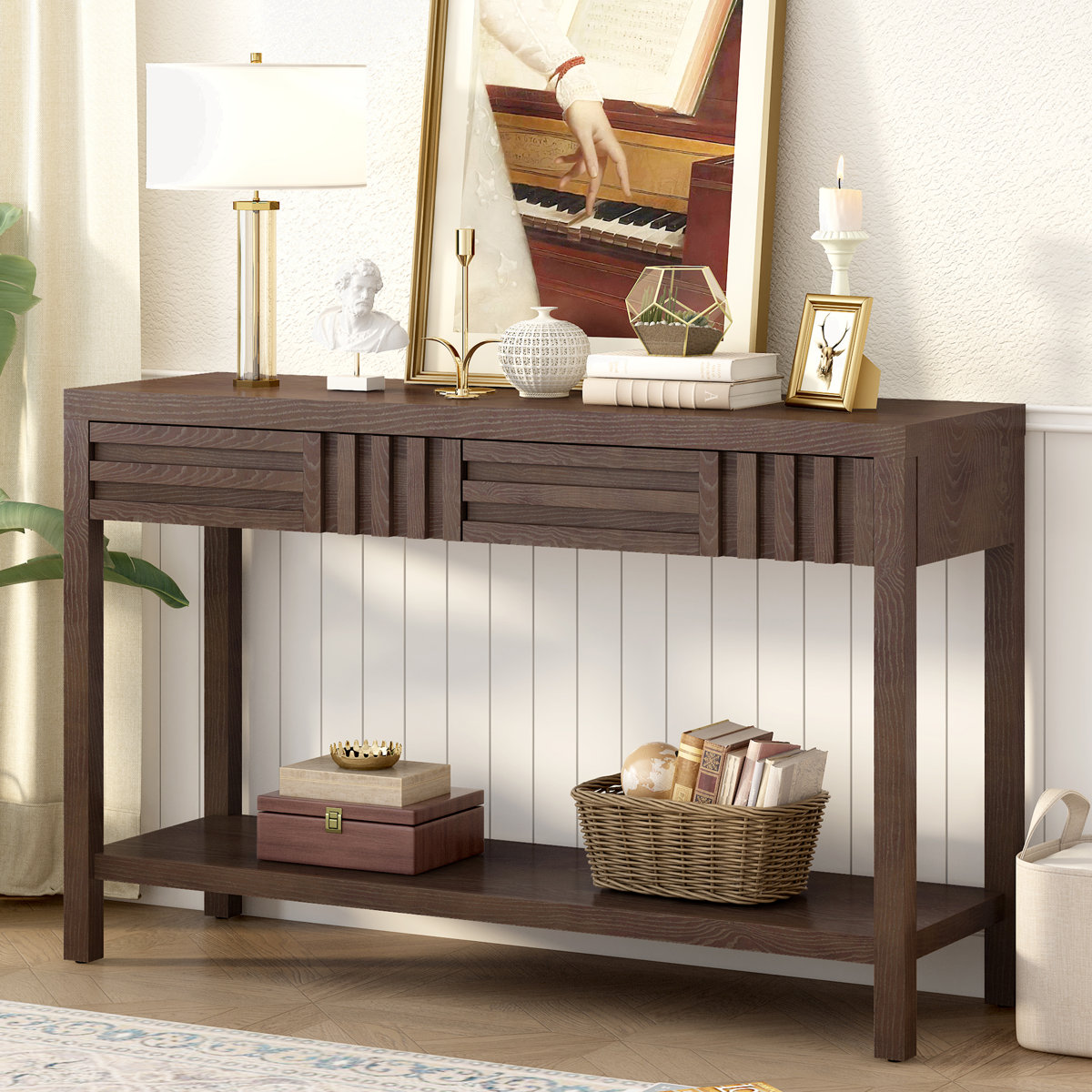 Lark Manor™ Striped Design Ash Veneer Console Table Entryway Table ...