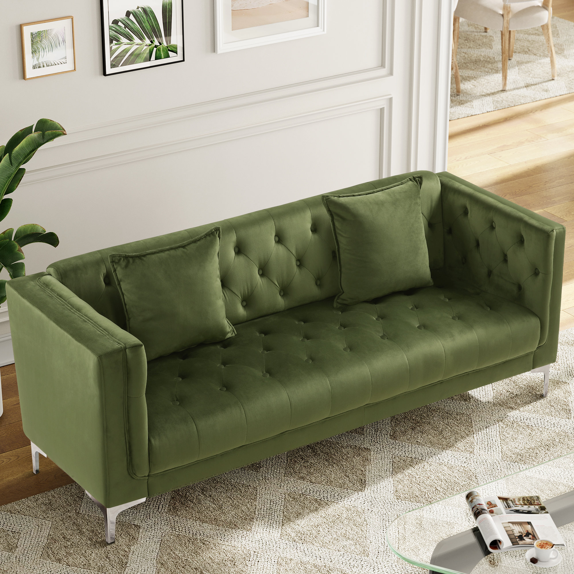 Wade Logan® Bolware 79" Solid Wood Handmade Tufted Upholstered Coach, 3 ...